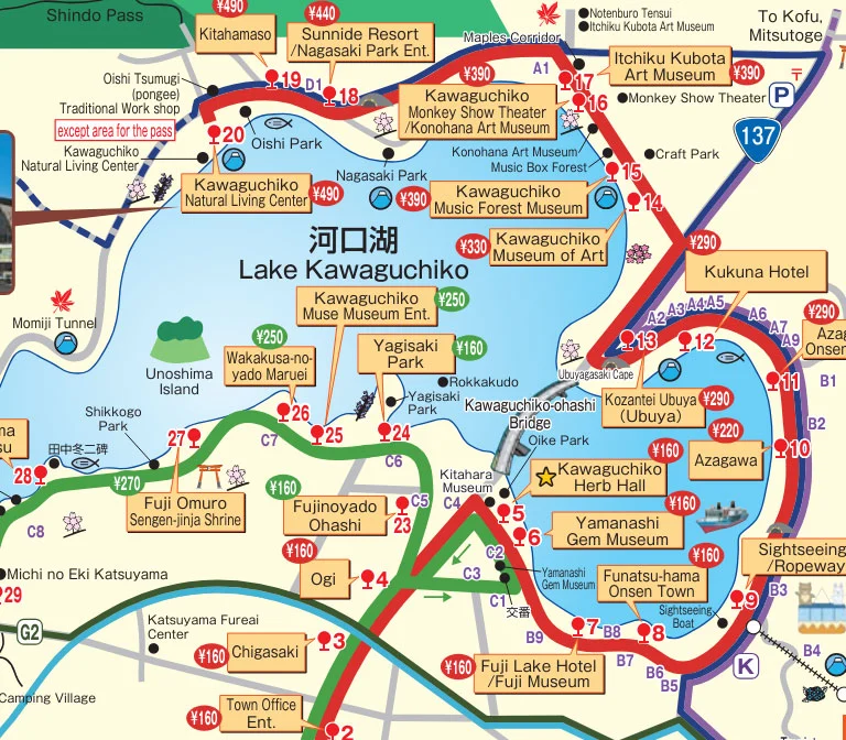 แจกฟรี แผนที่รถบัสจุดเที่ยวรอบๆฟูจิ Fuji Sightseeing Bus Guide Map ...